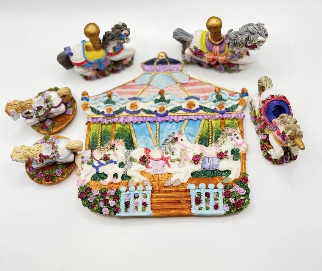 Carousel Miniature Unicorn Horse Tea Set Vintage Popular Imports 1997 ...