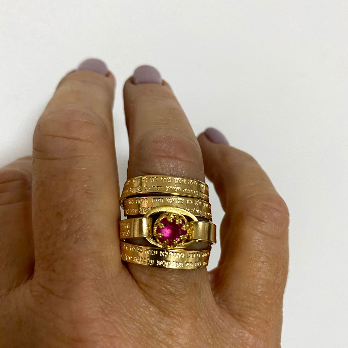 Woman of Valor Engraved Hebrew Ring Gold Jewish Ruby Ring - Etsy