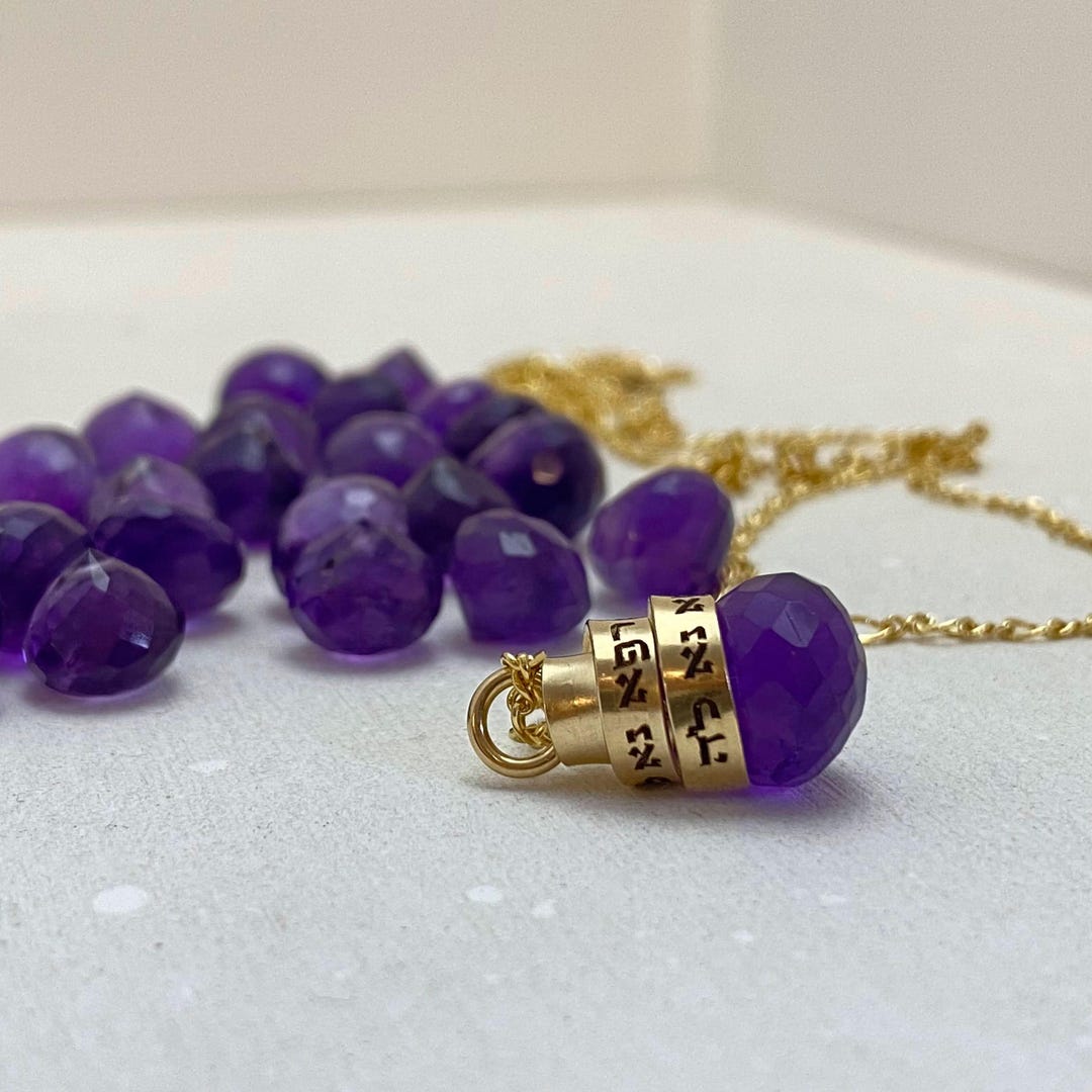 Hebrew Engraving Amethyst Necklace for Healing Gemstone Jewelry - Etsy