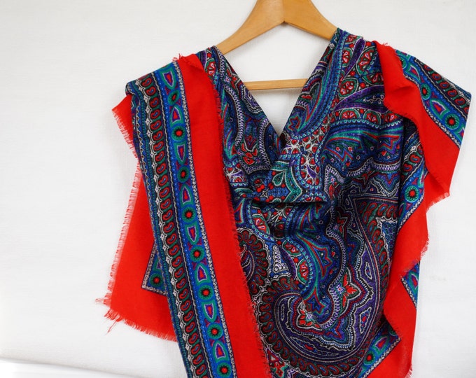 Vintage Shawl Blue Shawl Blue Red Scarf Ethnic Shawl Ethnic Scarf ...