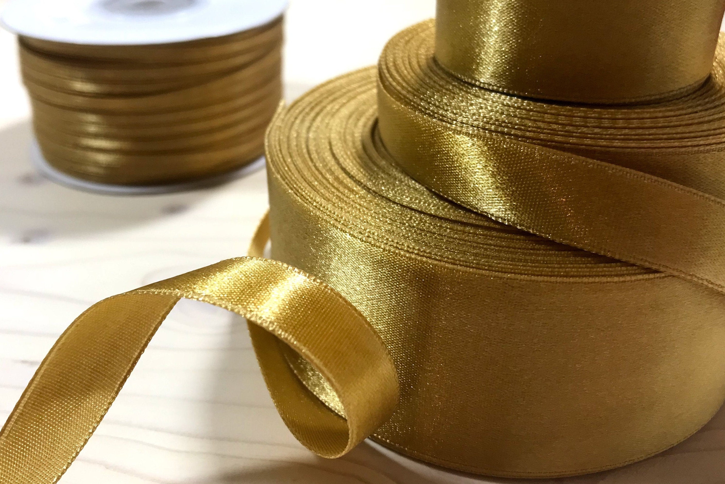 Gold Satin Ribbon/ Length 1 or 5 Yards/ Width 1/4 1/2 1 1.5 | Etsy