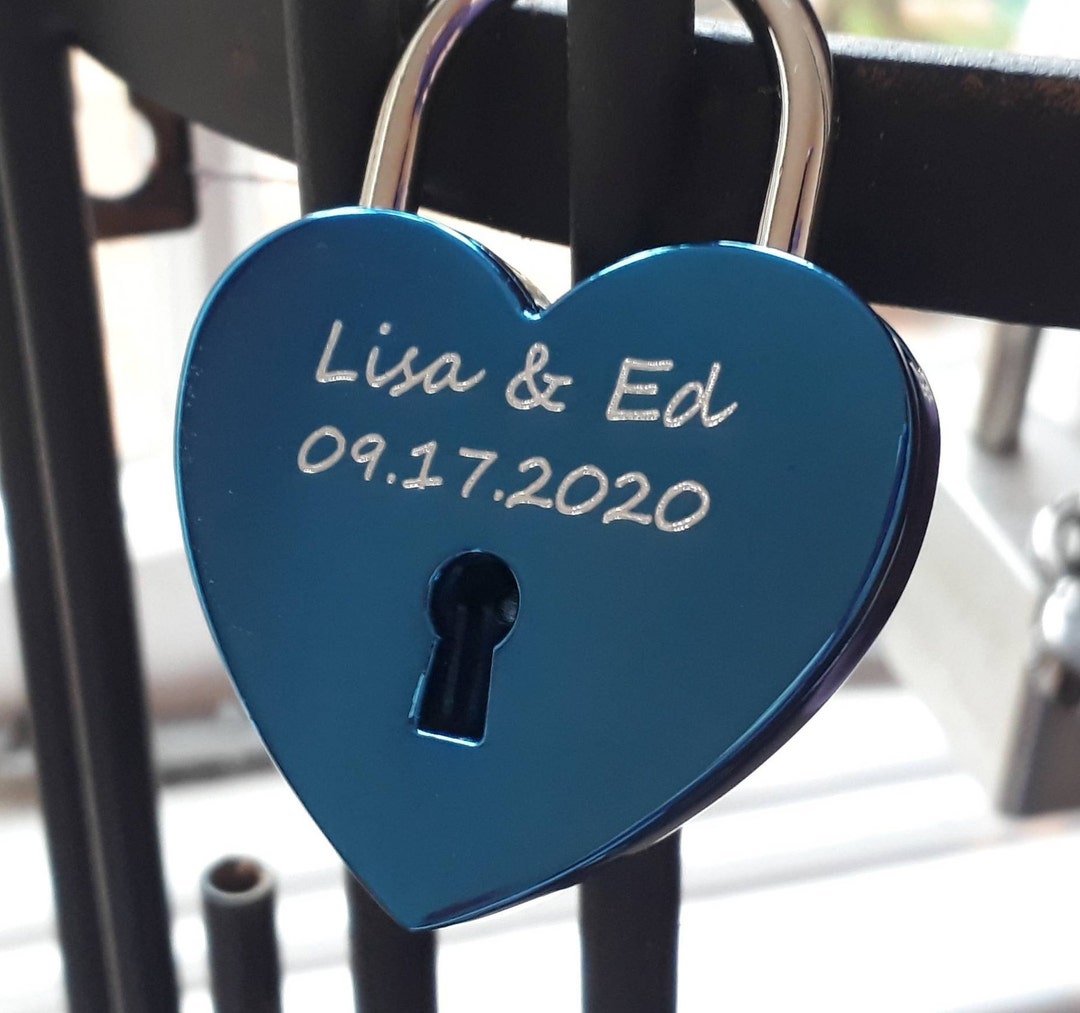 Blue Engraved Love Heart Padlock, Custom Keepsake, Bespoke Love Couples ...