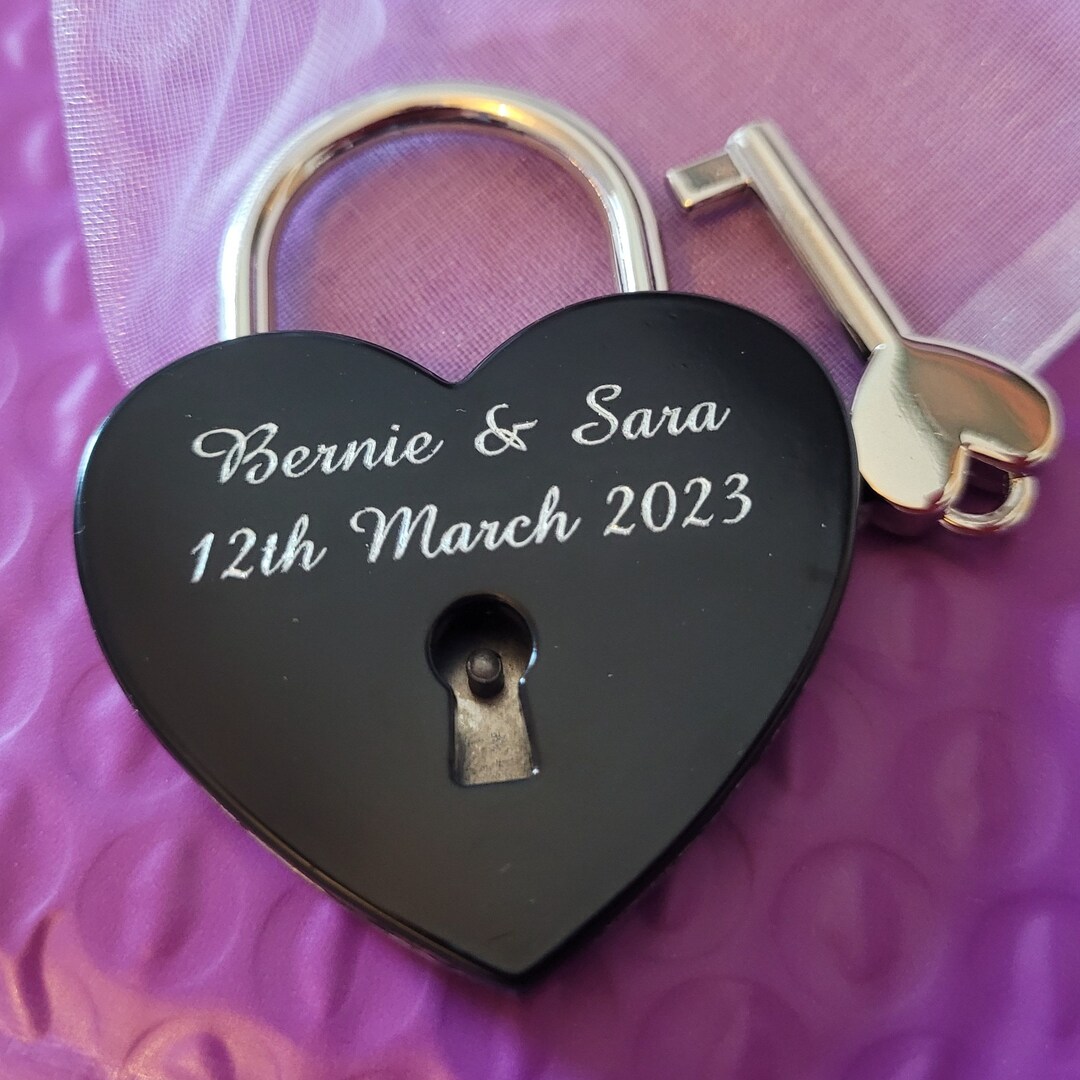 Black Engraved Love Heart Personalised Padlock, Large Love Lock Gift ...