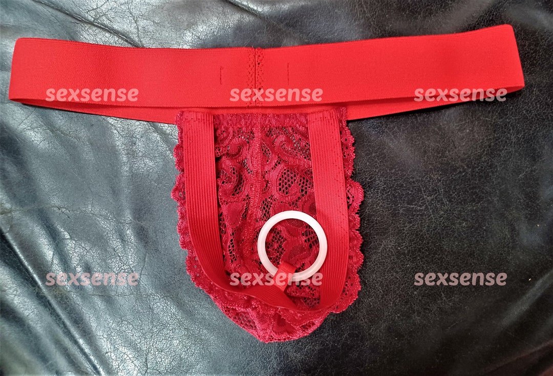 G-string Thong Bag Holder Red Lace Ouvert Men's Butt Free Sexy Lingerie ...