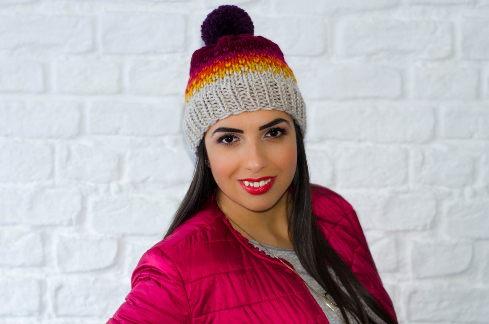 Colorful Beanie Rainbow Hat Knit Pom Pom Hat Womens Winter - Etsy