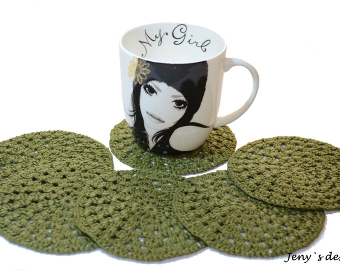 Set of Beige Crochet Coasters for 1 Cup and 1 Plate, Knit Coasters, Cup ...