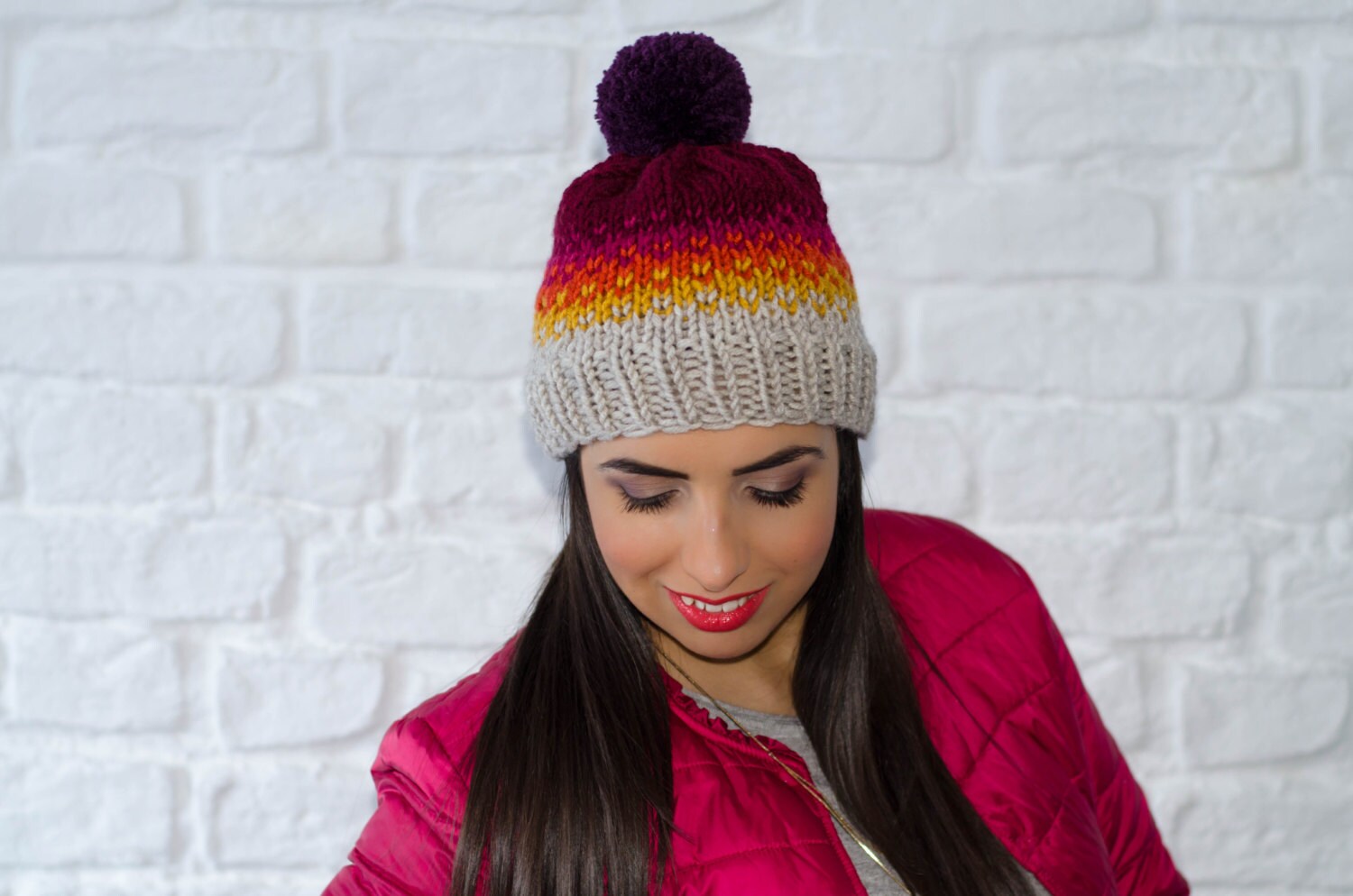 Colorful Beanie Rainbow Hat Knit Pom Pom Hat Womens Winter - Etsy