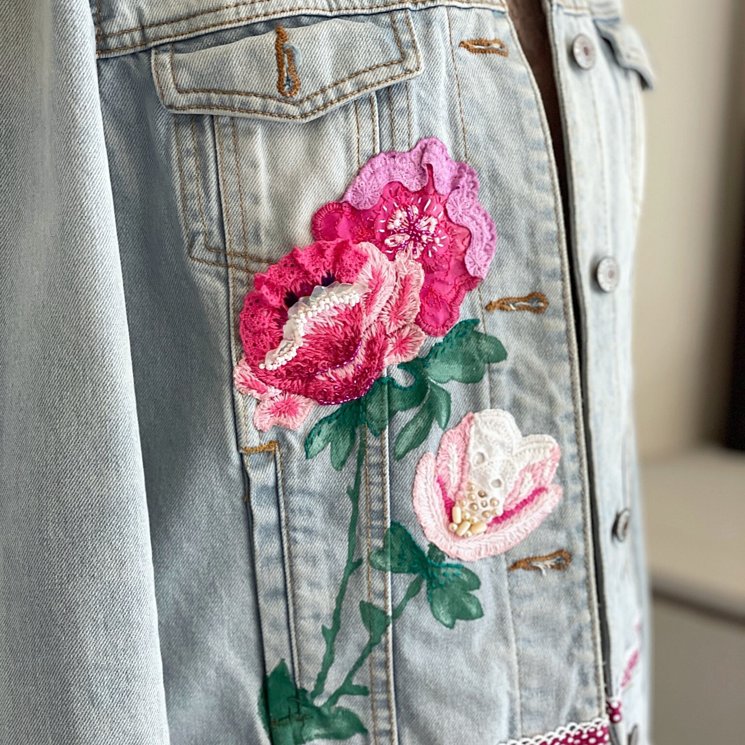 Hand Embroidered Denim Jacket for Women | Send in Service for Custom ...