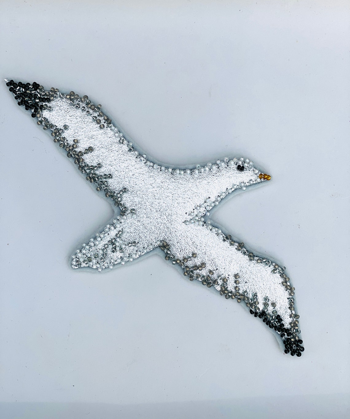 Embroidered Textile Patch | Silver Fabric Beaded Seagull | Custom ...