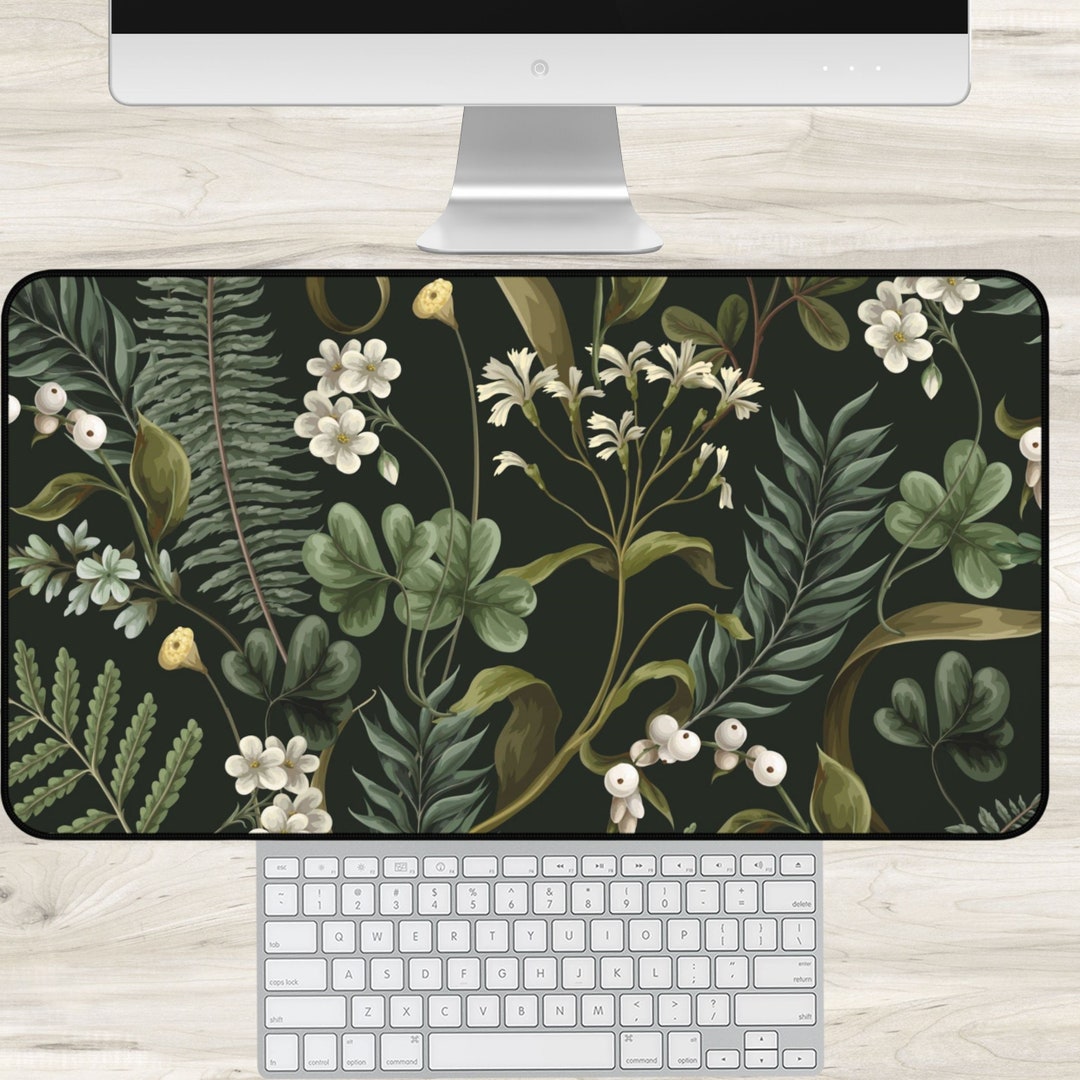 Botanical Desk Mat, Floral & Plant Green Sage Mouse Pad, Office Gift ...