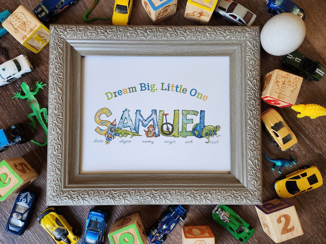 Custom Name in Illustrated Little Boy Alphabet | Wall Art - Etsy