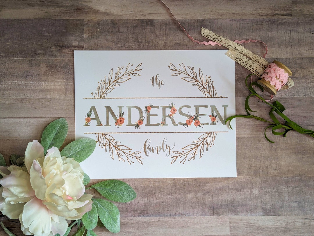 Digital Download - Custom Family Name in Floral Alphabet - Wall Art - Etsy