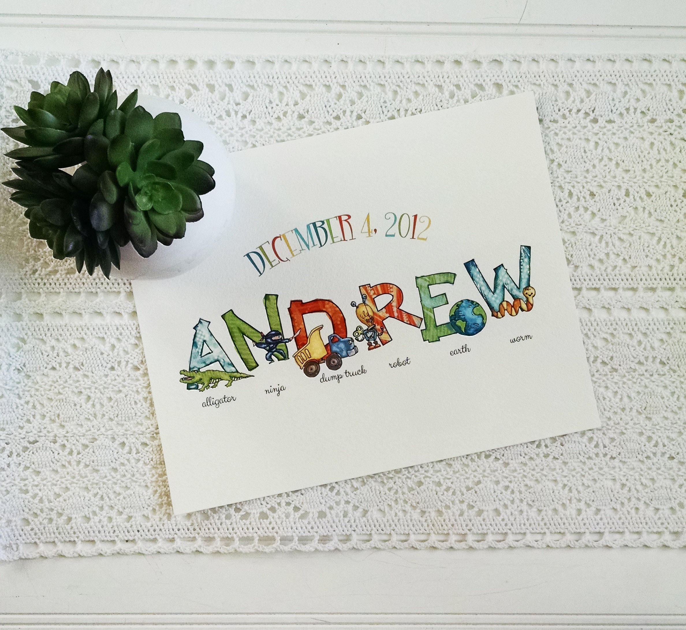 Custom Name in Illustrated Little Boy Alphabet | Wall Art - Etsy