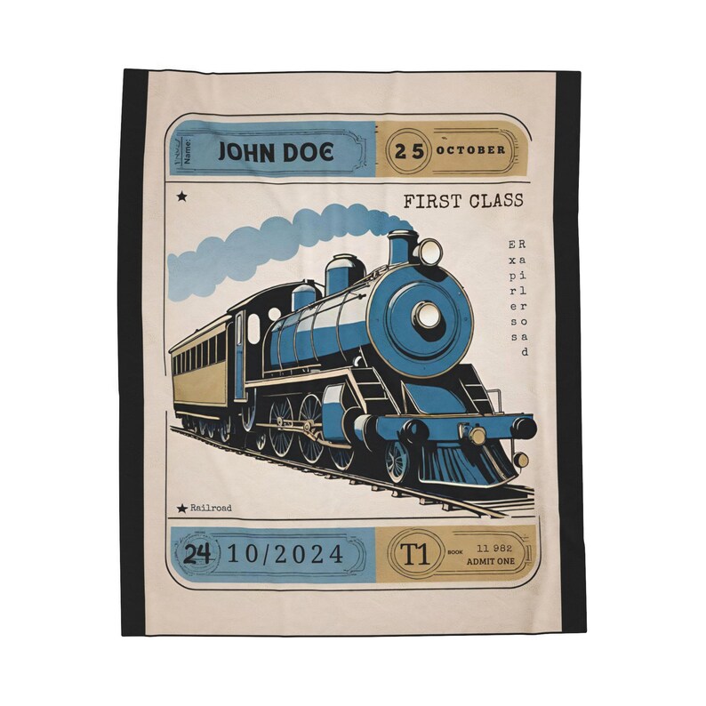 Personalized Train Blanket Vintage Railroad Ticket Blanket Custom Gift ...
