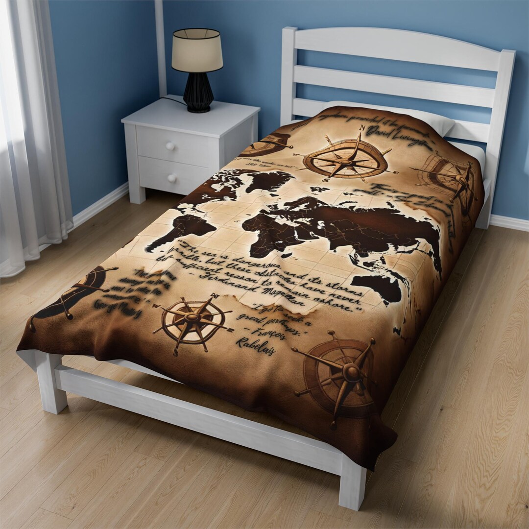Steampunk World Map Blanket - Cozy Travel Blanket - Storytelling Throw ...