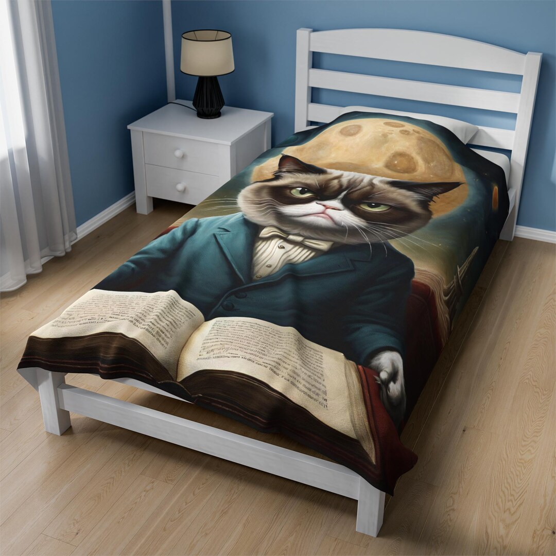 Grumpy Cat Blanket - Cozy Reading Cat Throw Blanket - Funny Cat Lover ...