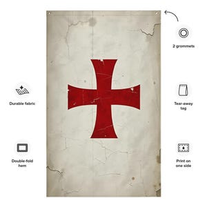 Knights Templar Banner - Crusaders Flag Wall Art - Battle-worn Medieval ...