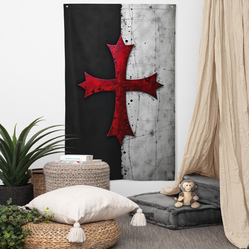 Knights Templar Banner - Crusaders Flag Wall Art - Battle-worn Medieval ...