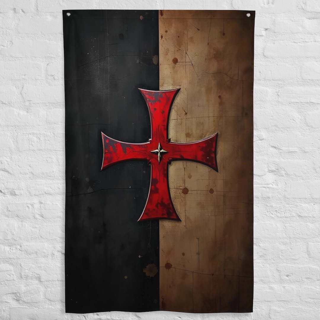 Knights Templar Banner - Crusaders Flag Wall Art - Battle-worn Medieval ...