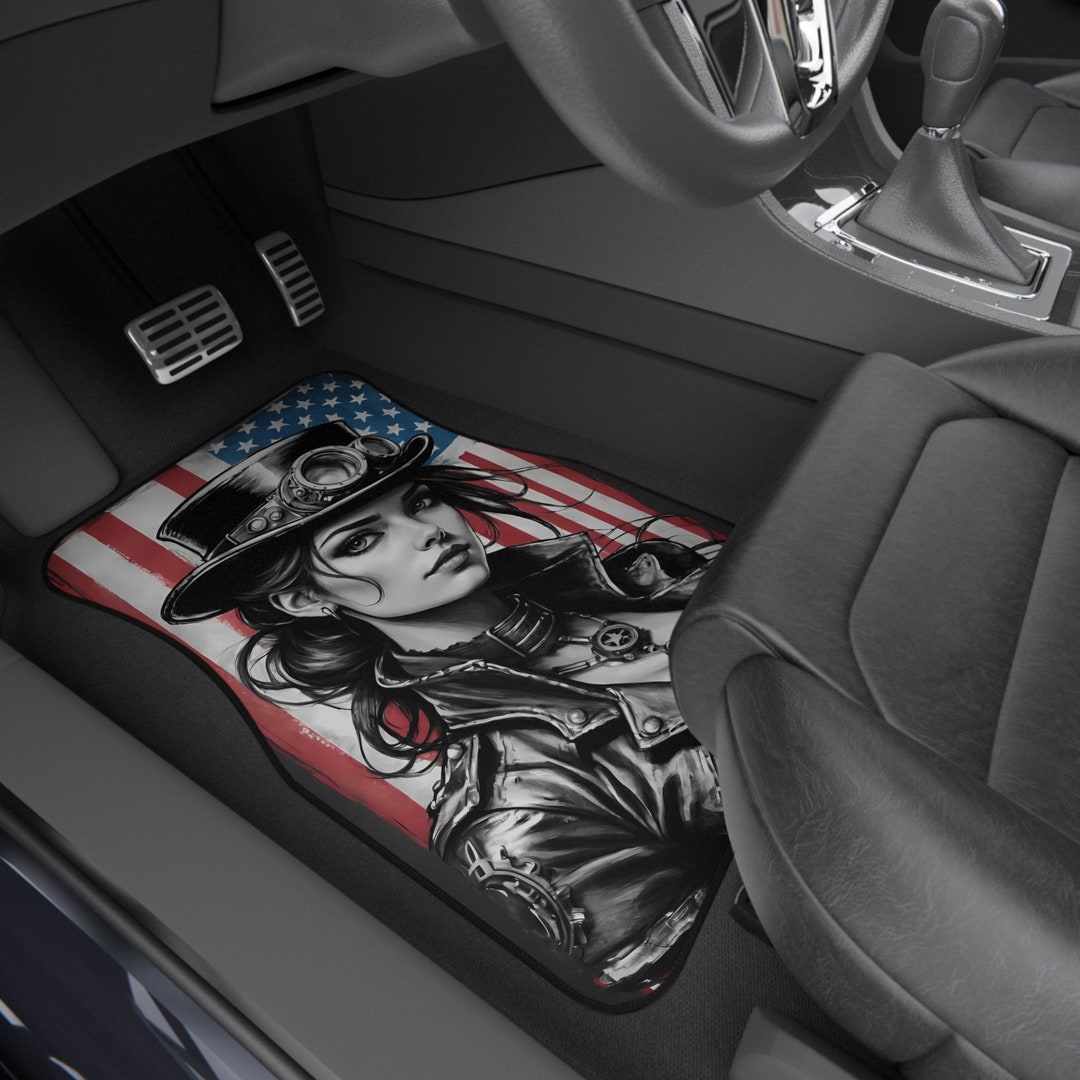Steampunk Skull Car Mat USA Flag Inspired Hot Rod Rat Rod Vintage Car ...