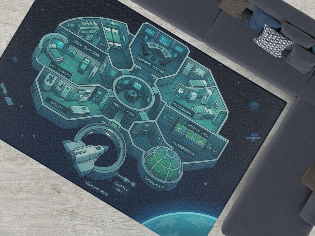 Orbital Space Station Play Mat - Sci-fi Top-down Rug for STEM ...