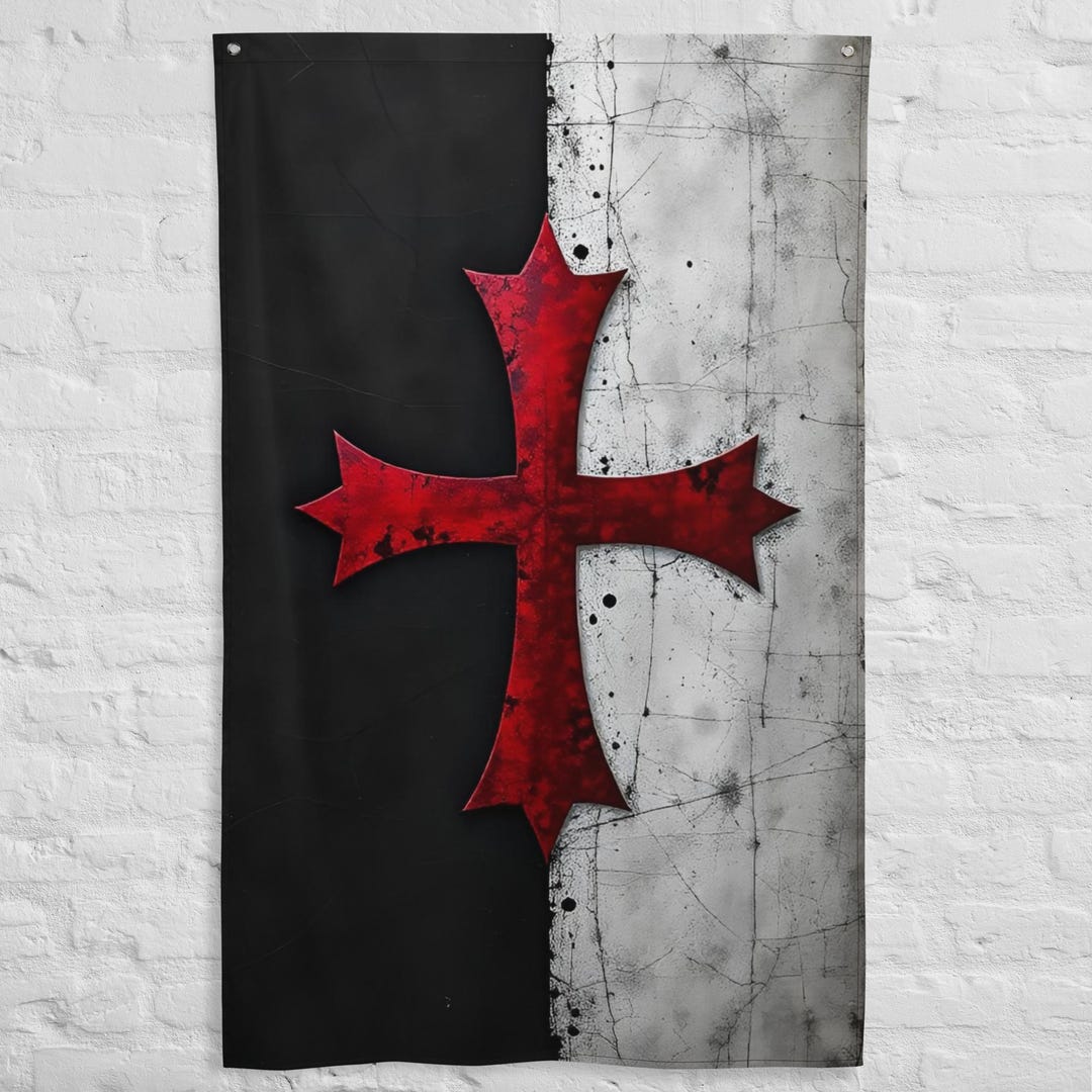 Knights Templar Banner - Crusaders Flag Wall Art - Battle-worn Medieval ...