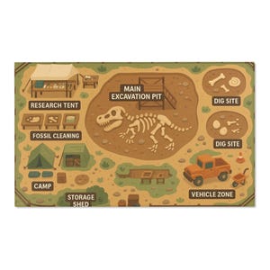 Dinosaur Dig Site Play Mat - Top-down Fossil Excavation Map Rug for ...