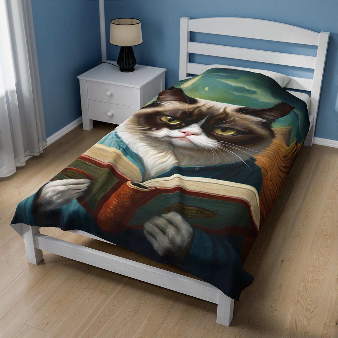 Grumpy Cat Blanket - Cozy Reading Cat Throw Blanket - Funny Cat Lover ...