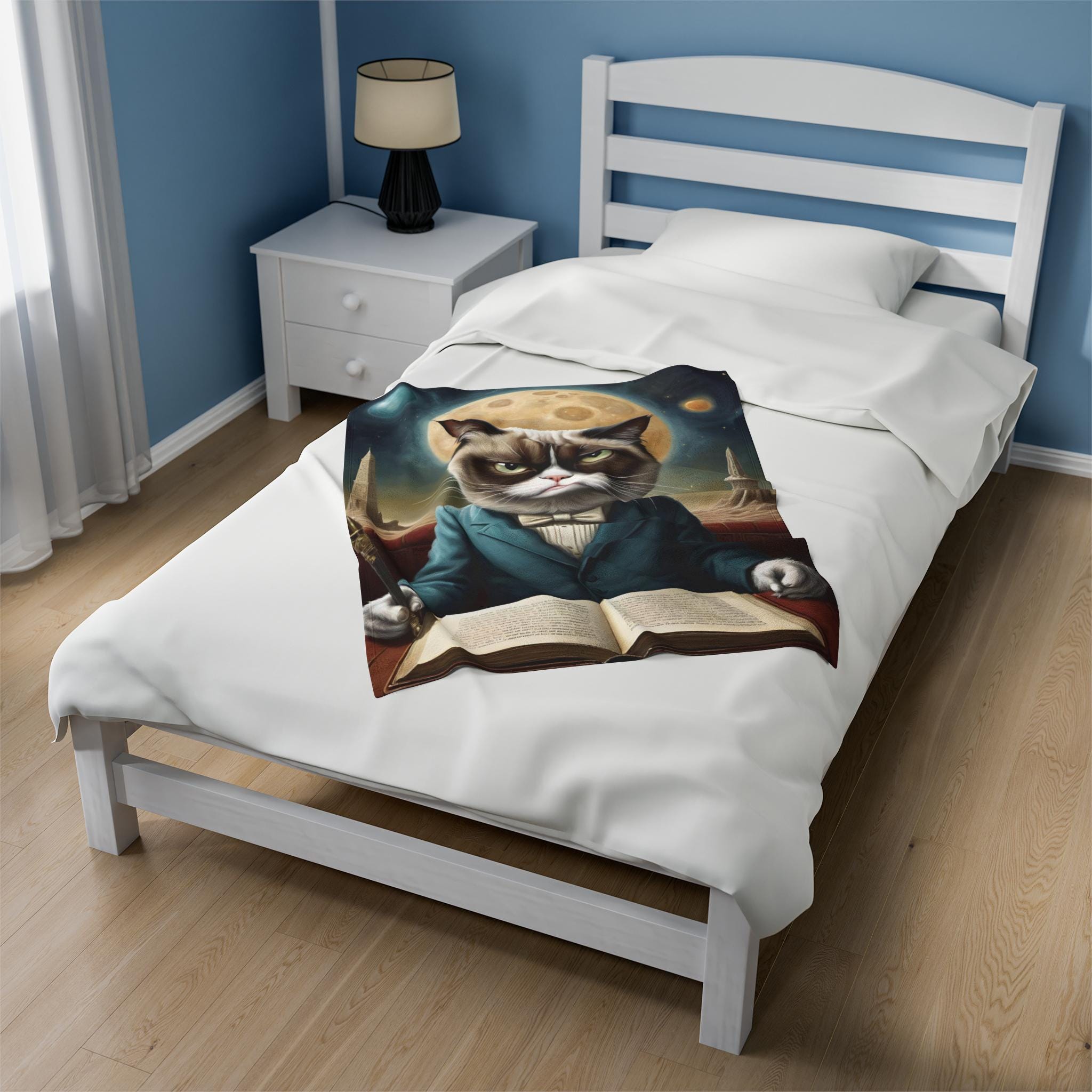 Grumpy Cat Blanket - Cozy Reading Cat Throw Blanket - Funny Cat Lover ...