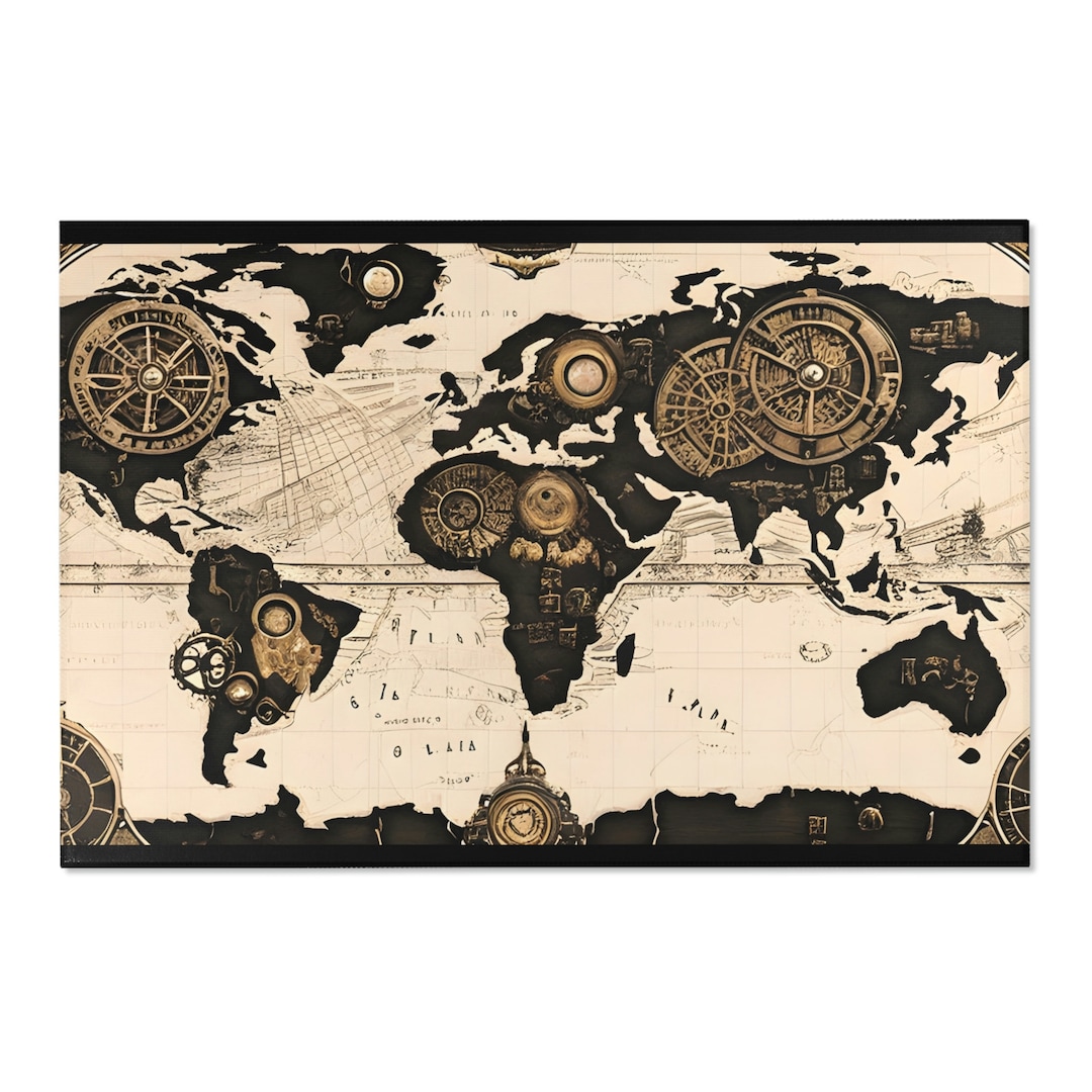 Area Rug | Steampunk World Map Area Rug | Add a Touch of Victorian ...