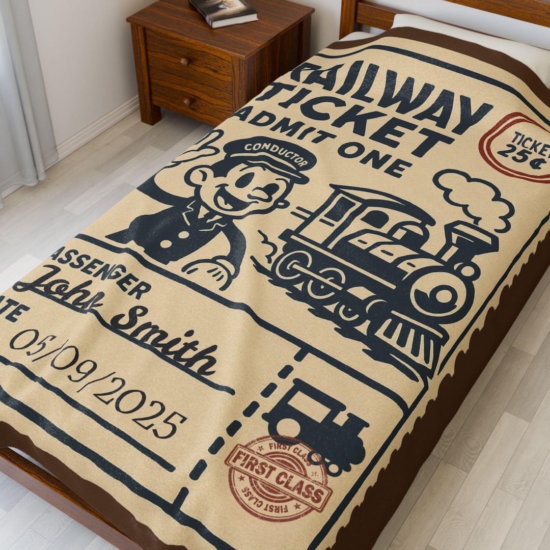 Custom Railway Ticket Throw - Vintage Train Ticket Blanket - Custom ...