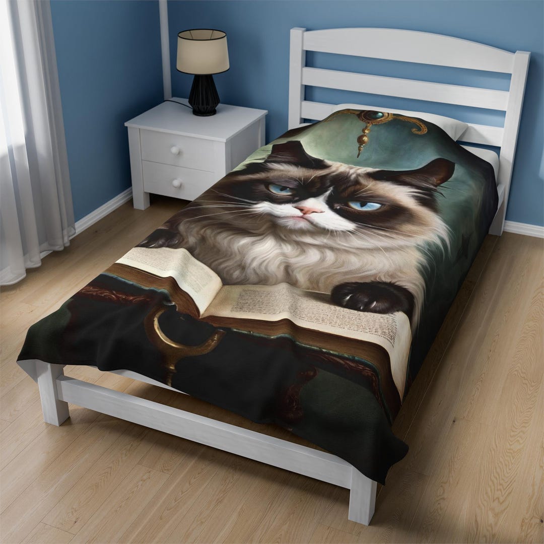 Grumpy Cat Blanket - Cozy Reading Cat Throw Blanket - Funny Cat Lover ...