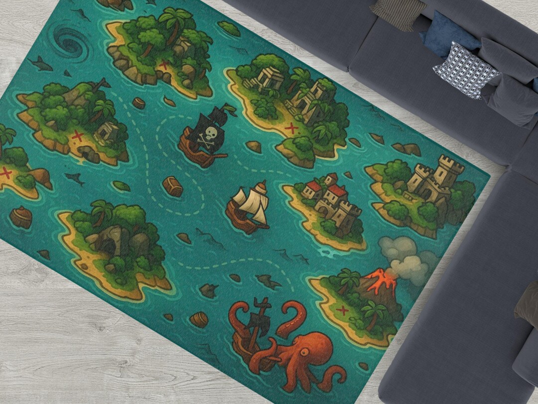 Pirate Play Rug - Pirate Treasure Map Play Mat for Kids - Nautical ...