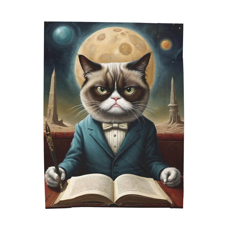 Grumpy Cat Blanket - Cozy Reading Cat Throw Blanket - Funny Cat Lover ...
