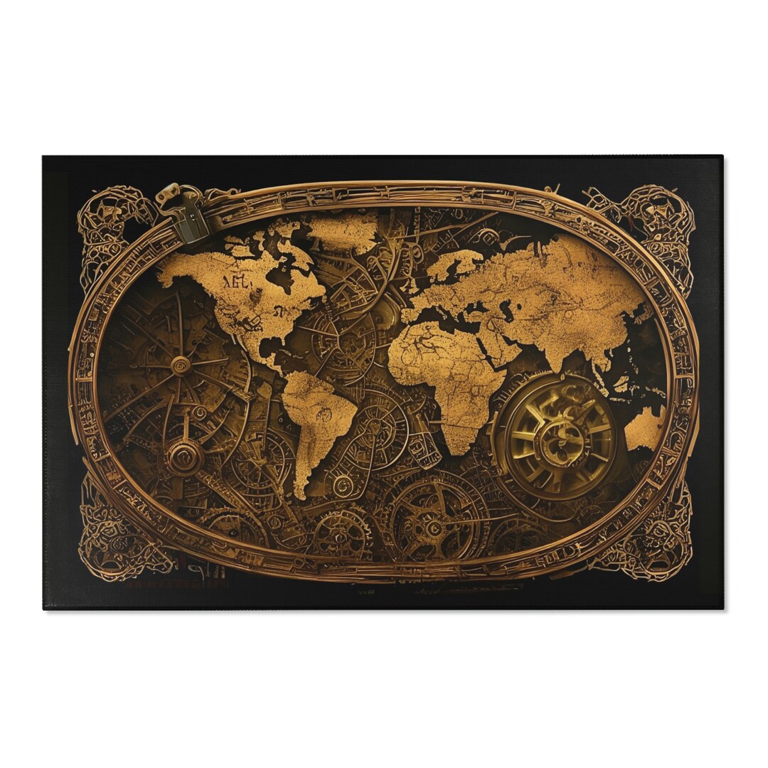 Area Rug | Steampunk World Map Area Rug | Add a Touch of Victorian ...