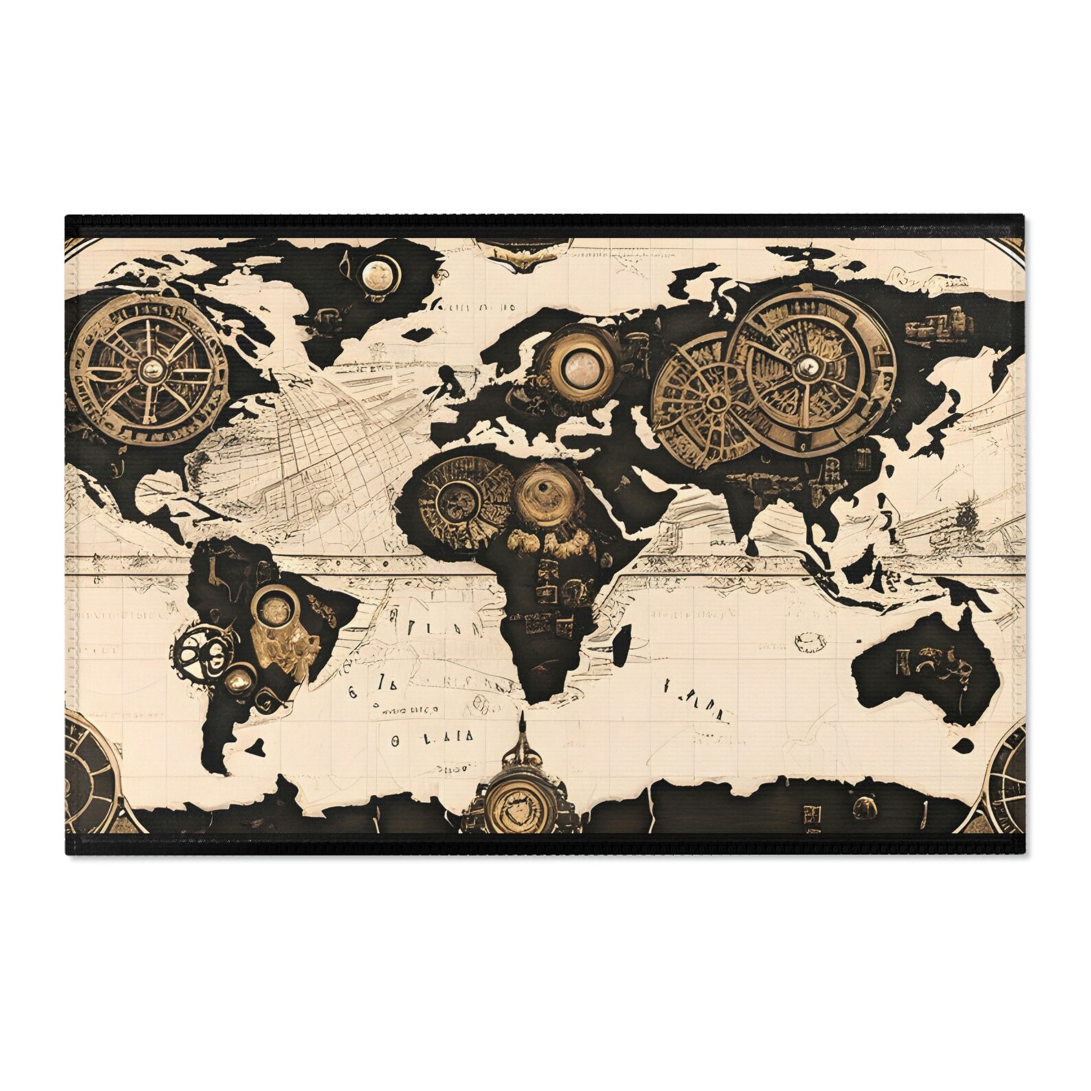 Area Rug | Steampunk World Map Area Rug | Add a Touch of Victorian ...