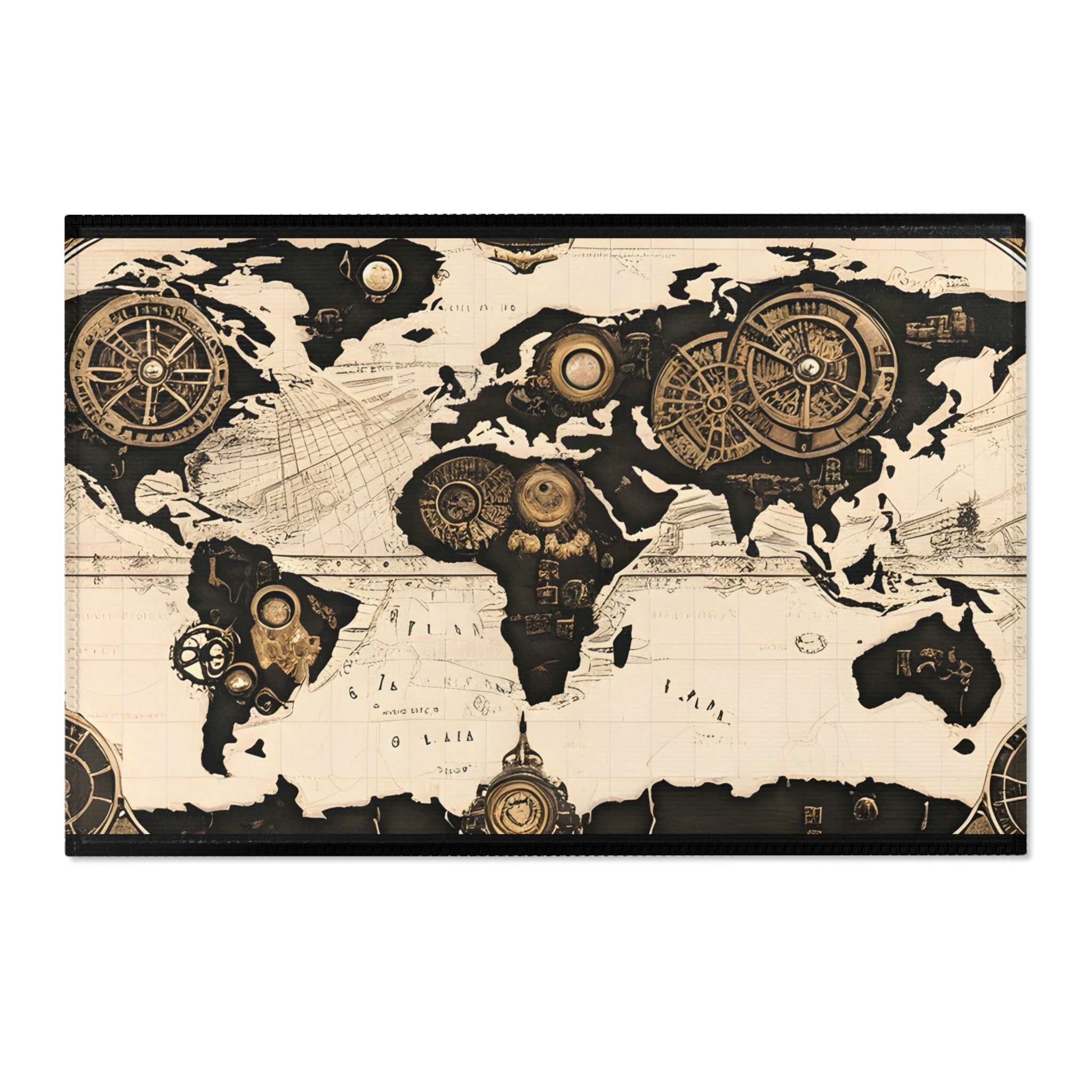 Area Rug | Steampunk World Map Area Rug | Add a Touch of Victorian ...