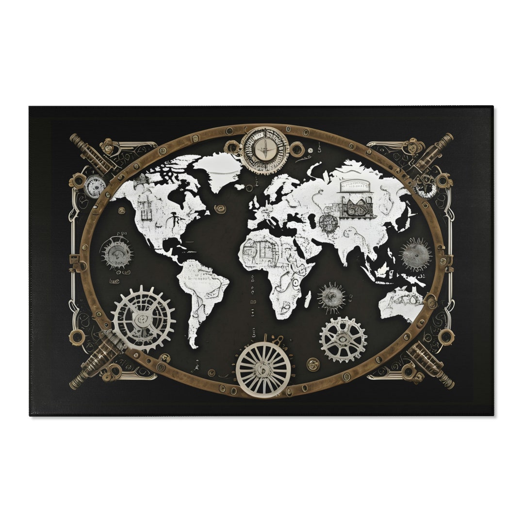Area Rug | Steampunk World Map Area Rug | Add a Touch of Victorian ...