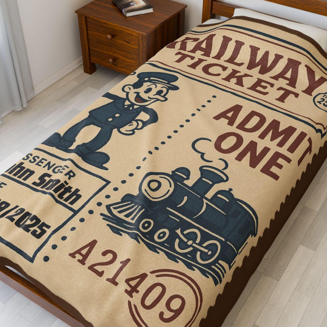 Custom Railway Ticket Throw - Vintage Train Ticket Blanket - Custom ...