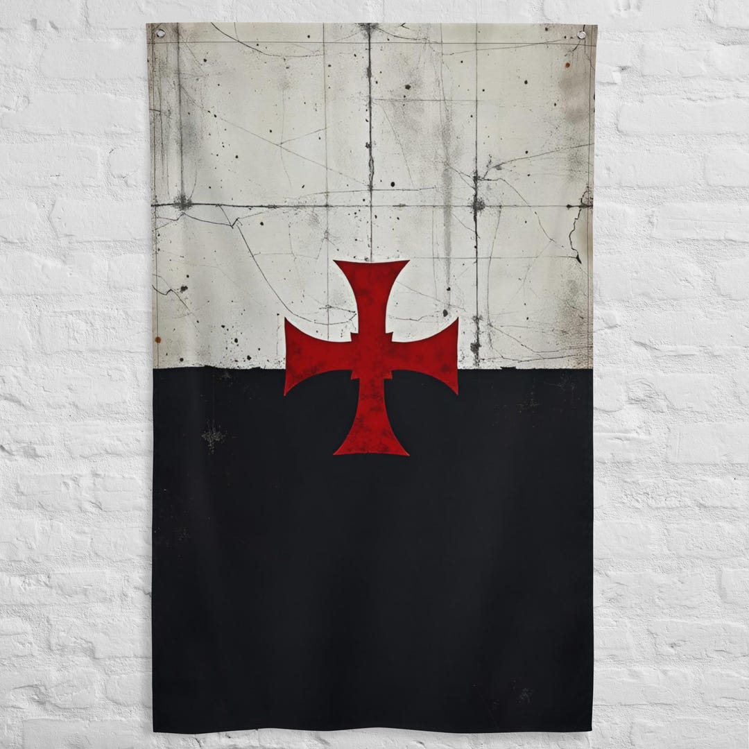 Knights Templar Banner - Crusaders Flag Wall Art - Battle-worn Medieval ...
