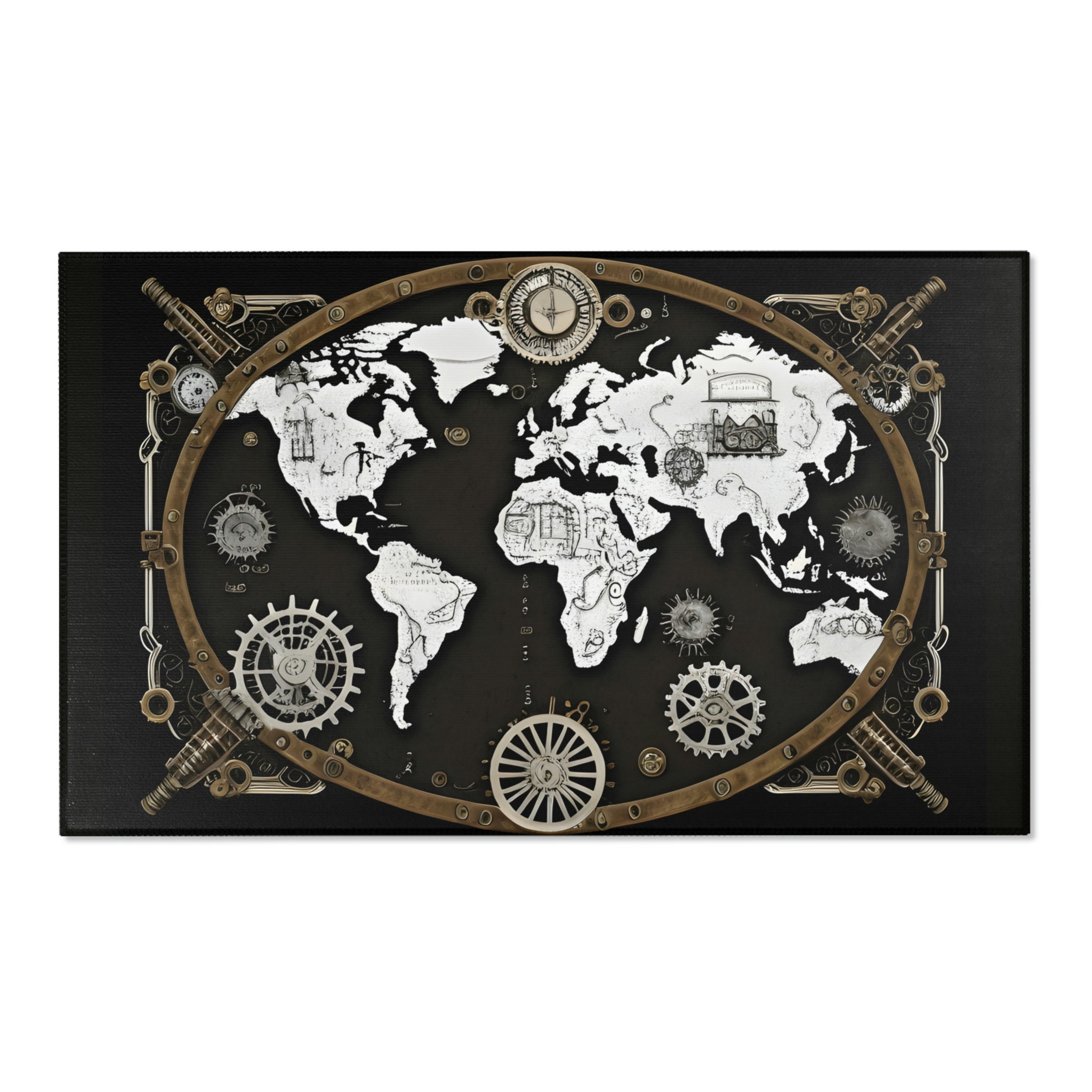 Area Rug | Steampunk World Map Area Rug | Add a Touch of Victorian ...