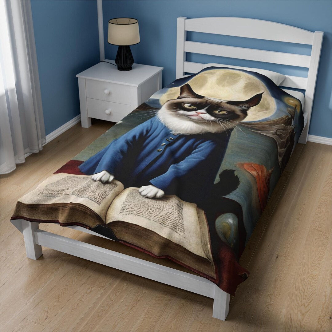 Grumpy Cat Blanket - Cozy Reading Cat Throw Blanket - Funny Cat Lover ...