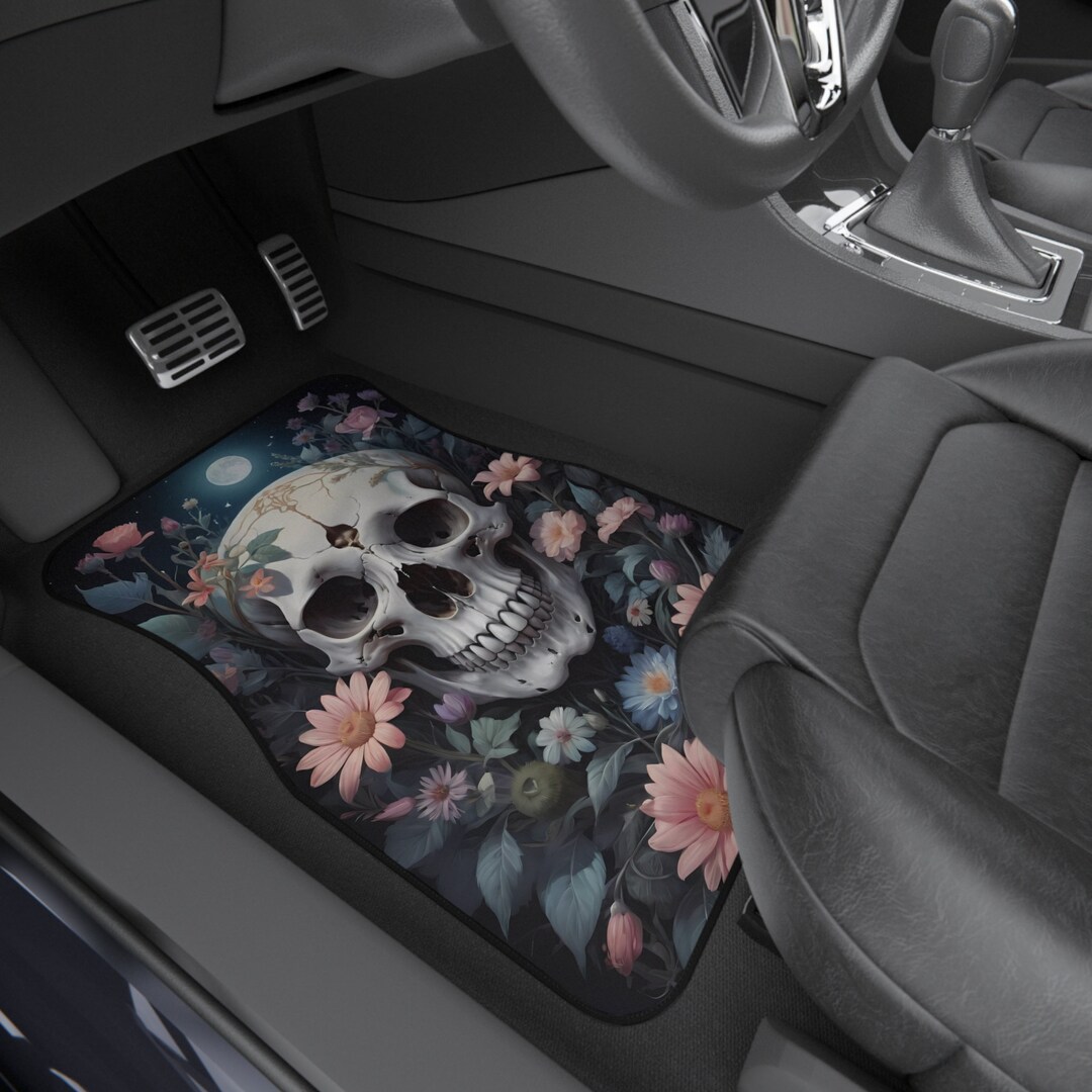 Cottagecore Skull Car Mat Moonlight Creepy Floral Skull Car Floor Mat ...