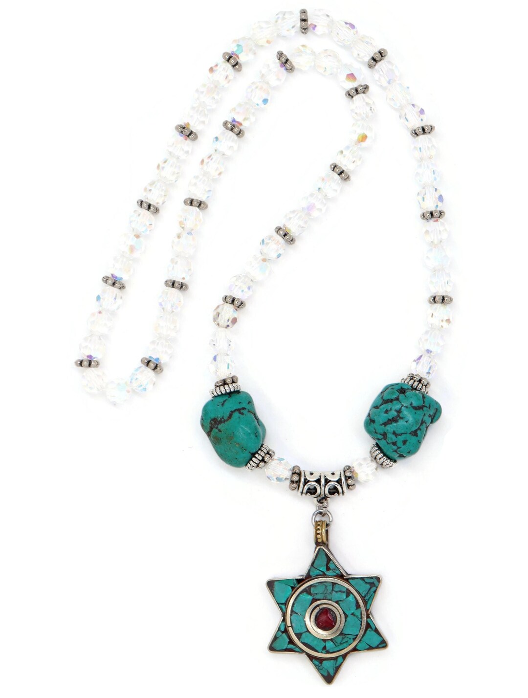 Star of David Jewish Judaica Mosaic Pendant Necklace With Brazilian ...