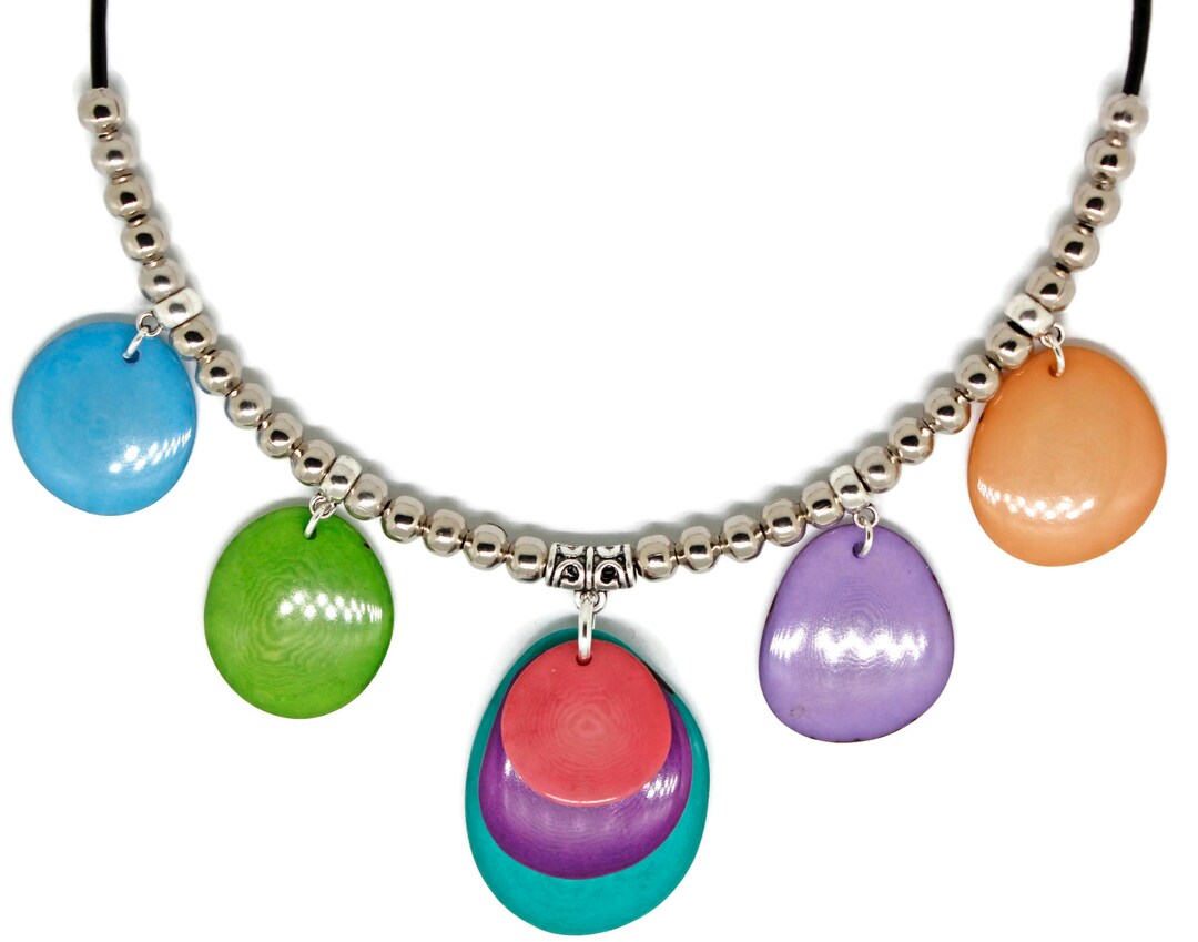Eco-friendly Tagua Collar Necklace | Multicolor Beaded Necklace ...