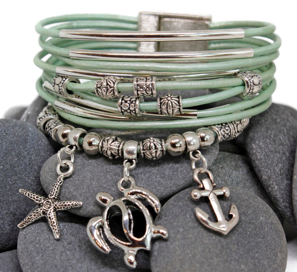 Judaic Leather Stack Bracelet Choose Charms & Color Jewish | Etsy