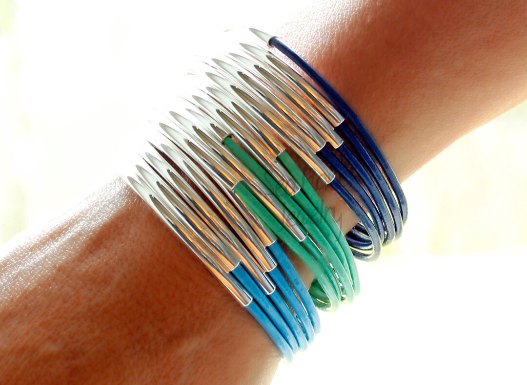 Beaded Leather Stack Bracelet With Silver Beads | Stacking Bracelet ...