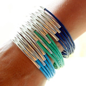 Beaded Leather Stack Bracelet With Silver Beads | Stacking Bracelet ...