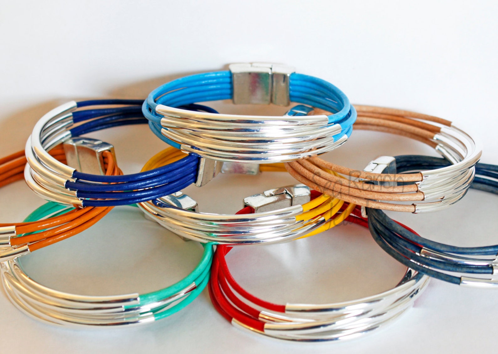 Beaded Leather Stack Bracelet With Silver Beads Stacking - Etsy