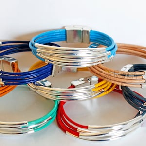 Beaded Leather Stack Bracelet With Silver Beads | Stacking Bracelet ...